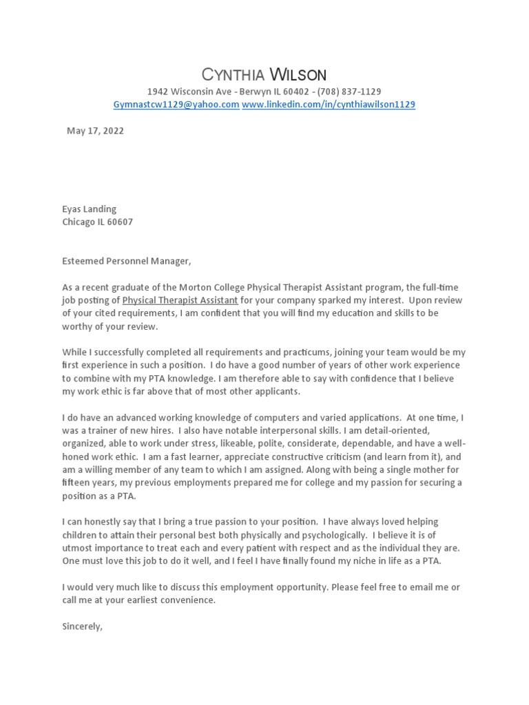 Pta Cover Letter 05-17-22 Eyas 1 | PDF