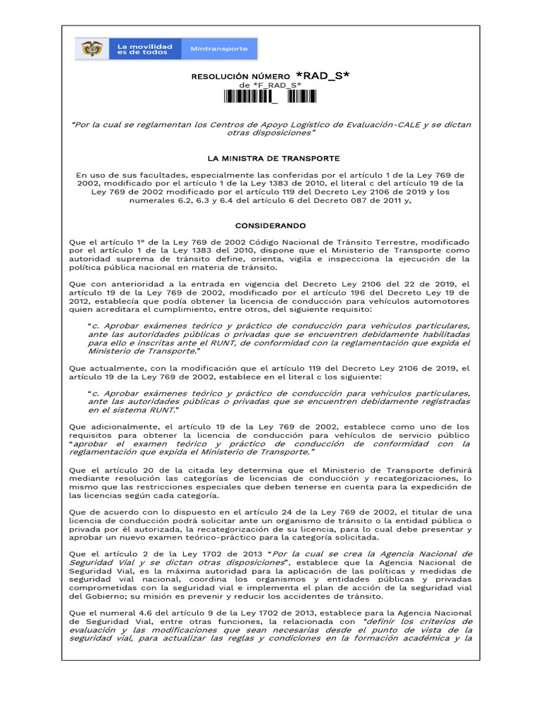 Proyecto Resolucion Cale VF Publicar 25032022 | PDF | Licencia de conducir | Prueba (evaluación)