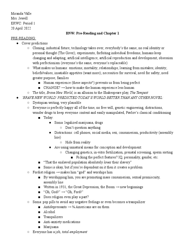 BNW Pre-Reading and Chapter 1 | PDF | Satire