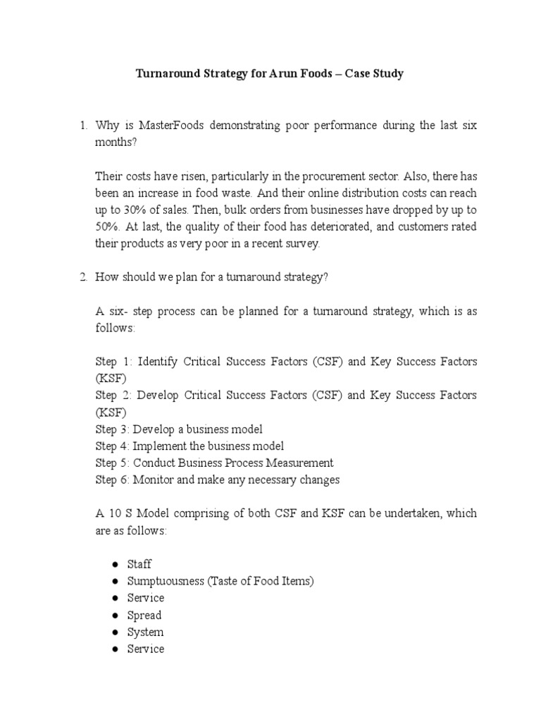 Turnaround Strategy For Arun Foods - Case Study | PDF | Strategic ...