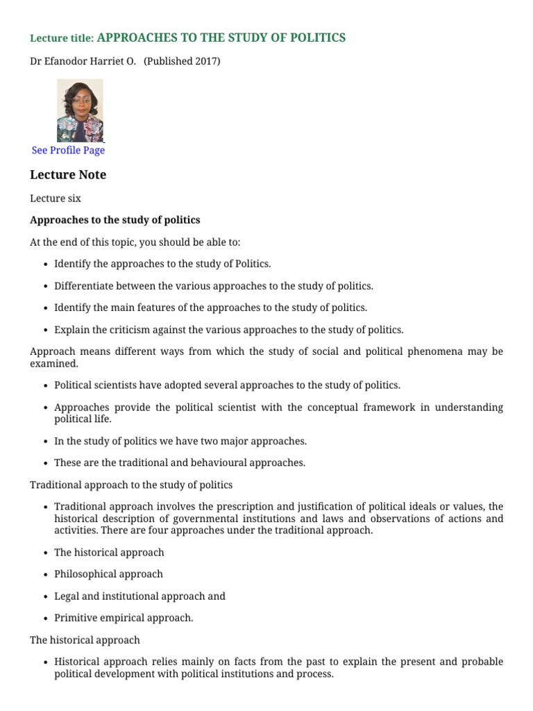 Approaches To The Study of Politics: Lecture Note | PDF | Political ...