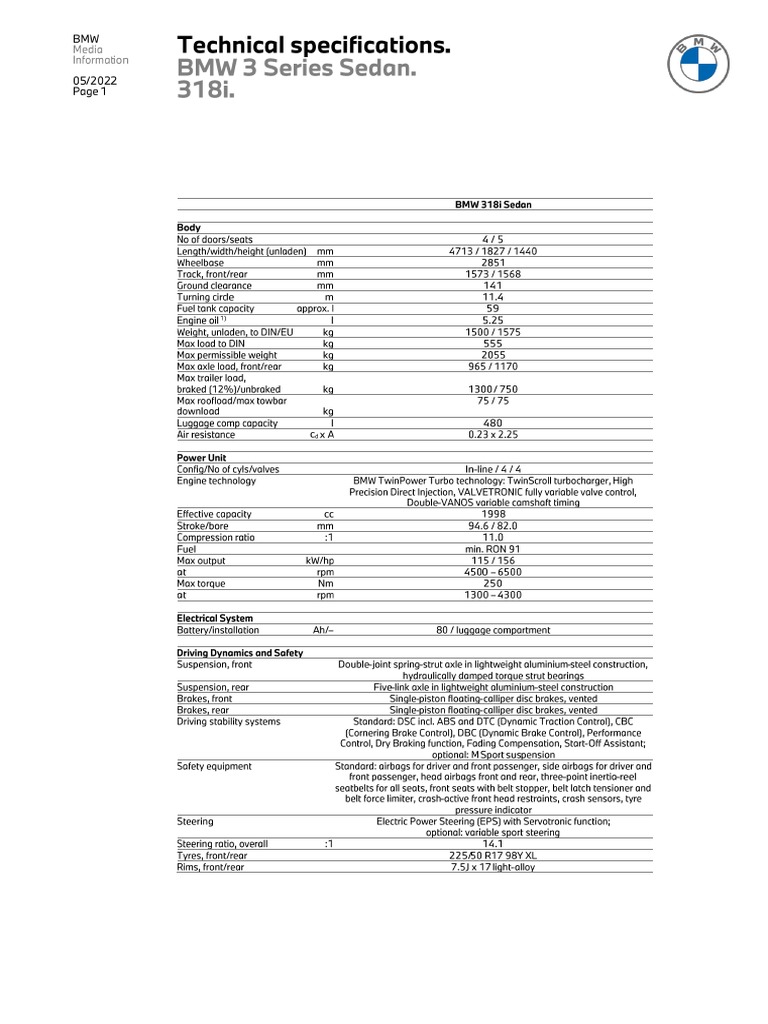 BMW 3 Series Sedan Specifications | PDF