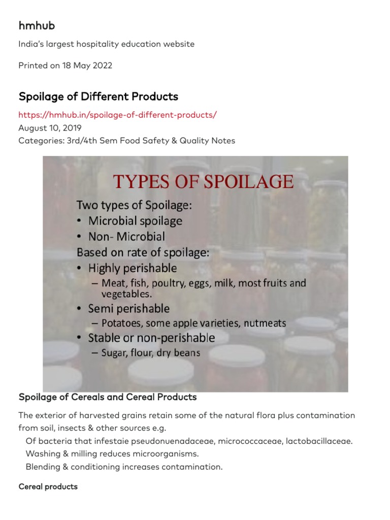 Spoilage of Different Products - Hmhub - Perfect ? Hub For 120k ...