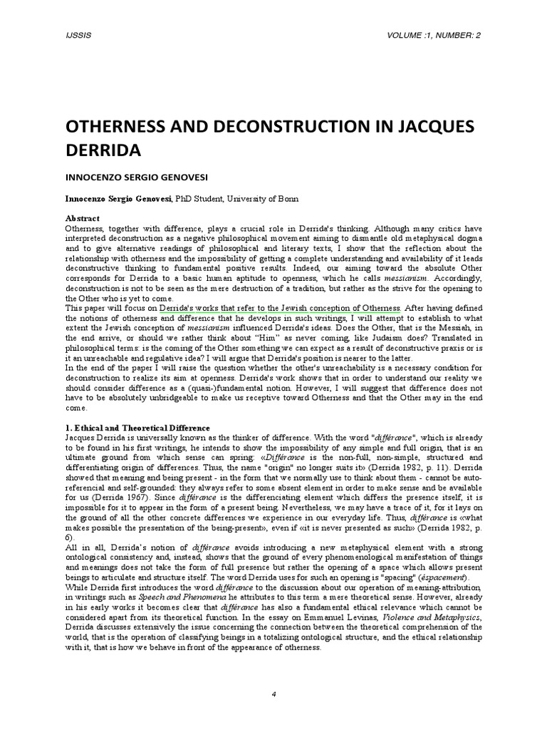 Derrida's Concept of Otherness and Deconstruction | PDF ...