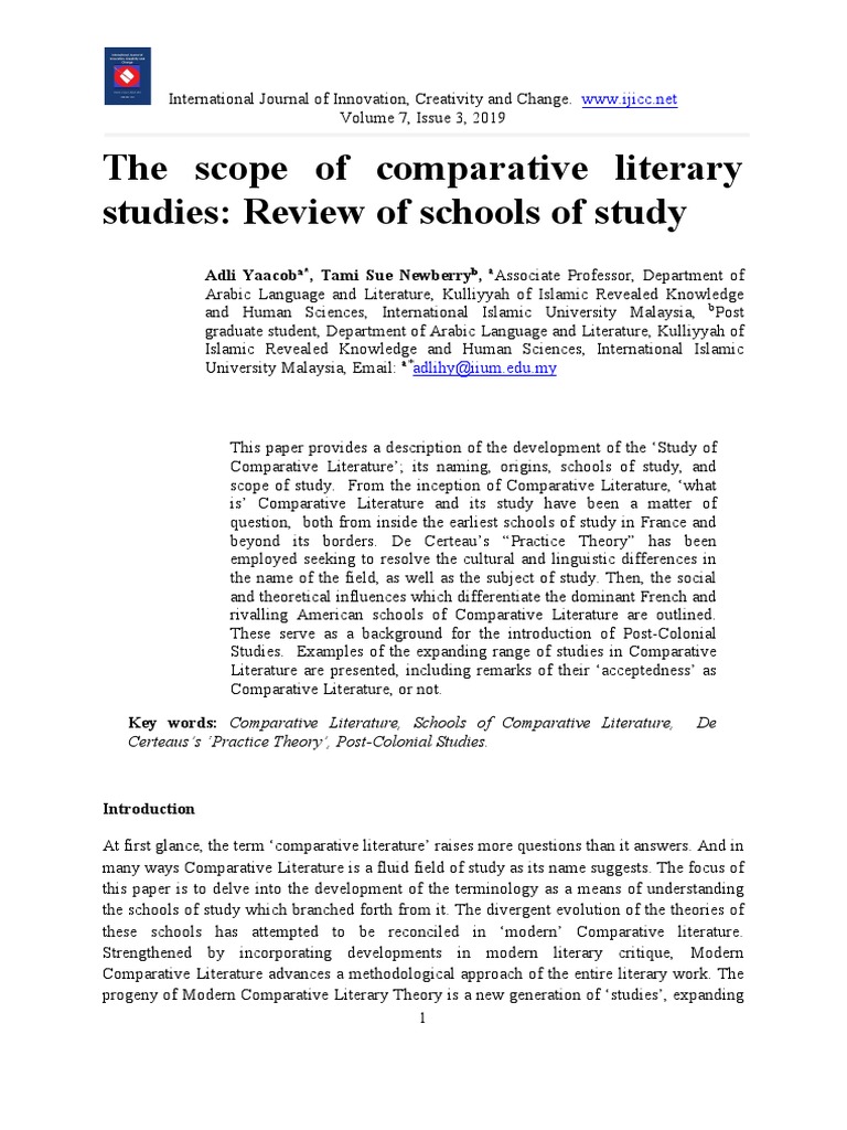 The Scope of Comparative Literary Studies: Review of Schools of Study | PDF | Translations ...