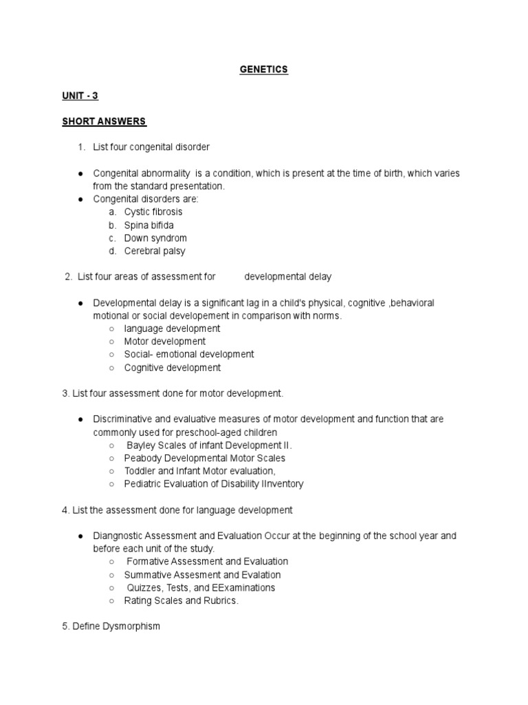 Genetics Unit - 3 Short Answers | PDF | Self-Improvement