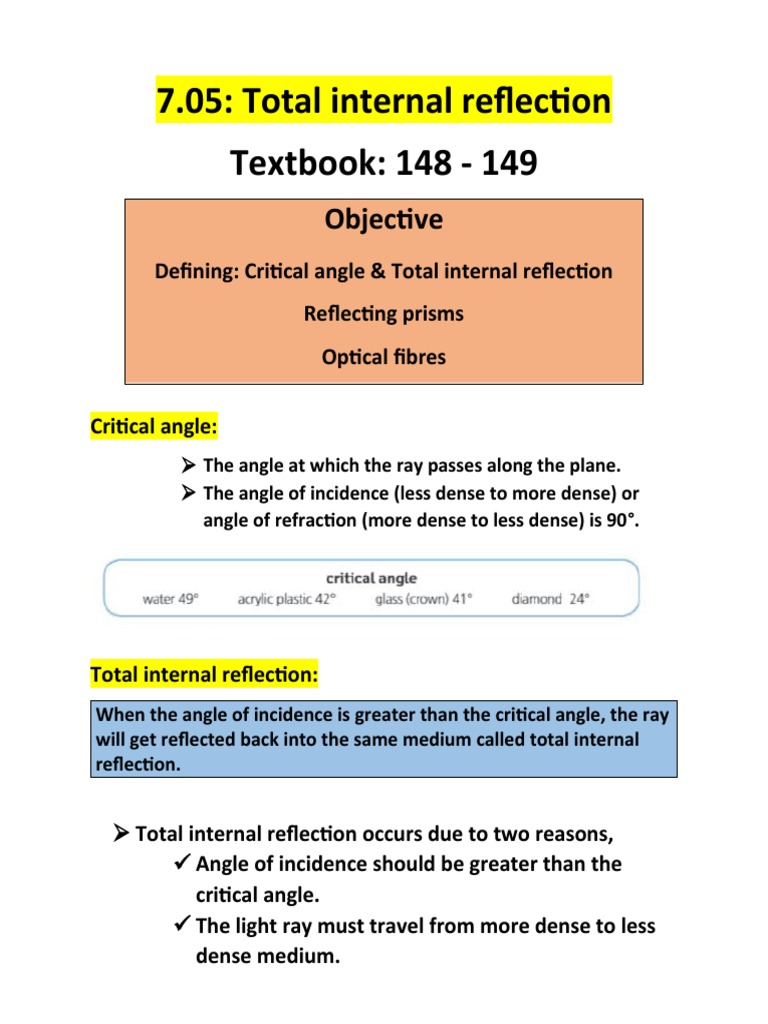 7.05 - Total Internal Reflection | PDF