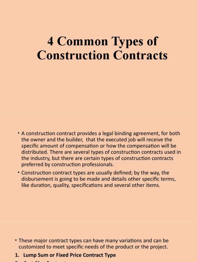 4 Common Types of Construction Contracts | PDF | Business | Private Law