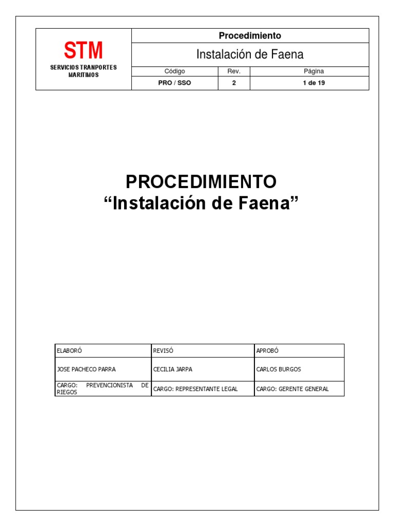 Procedimiento PTS Instalacion de Faena | PDF | Agua