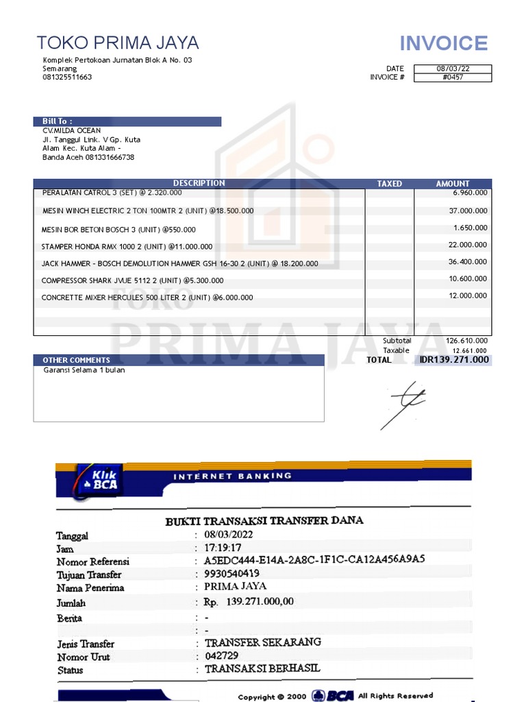 Invoice Stemper, Jack Hammer, Compressor, Molen | PDF