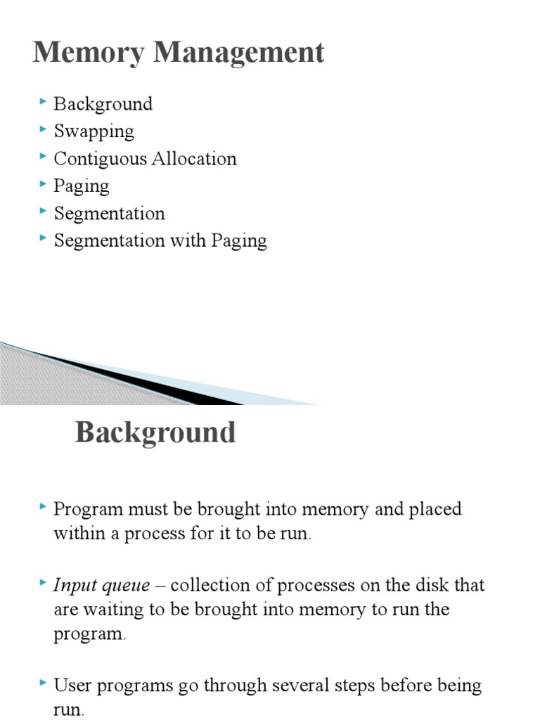Memory Management: Background Swapping Contiguous Allocation Paging ...