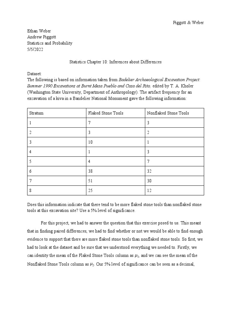 Statistics Chapter 10 Project | PDF | P Value | Standard Deviation