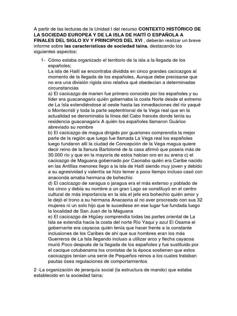 Las Características de La Sociedad Taina | PDF