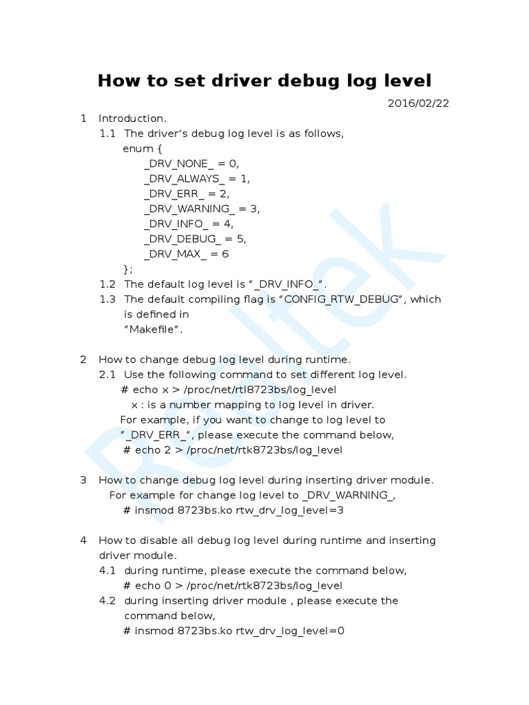 How To Set Driver Debug Log Level | PDF | Debugging | Software Development