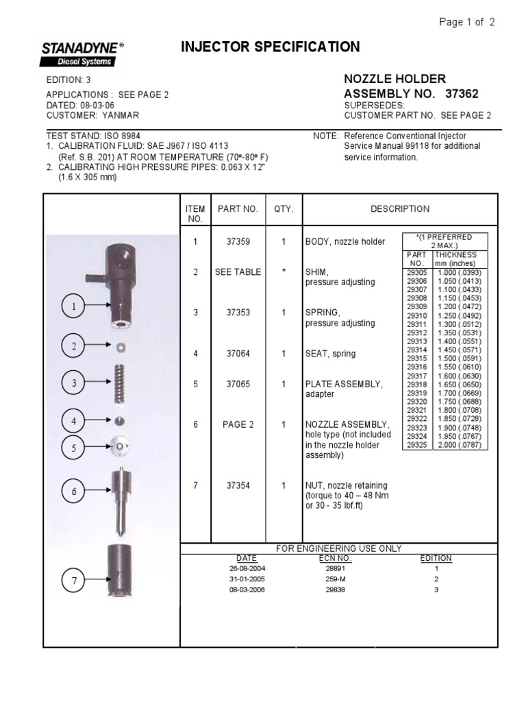 Injector Specification: Page 1 of 2 | PDF | Gases | Machines