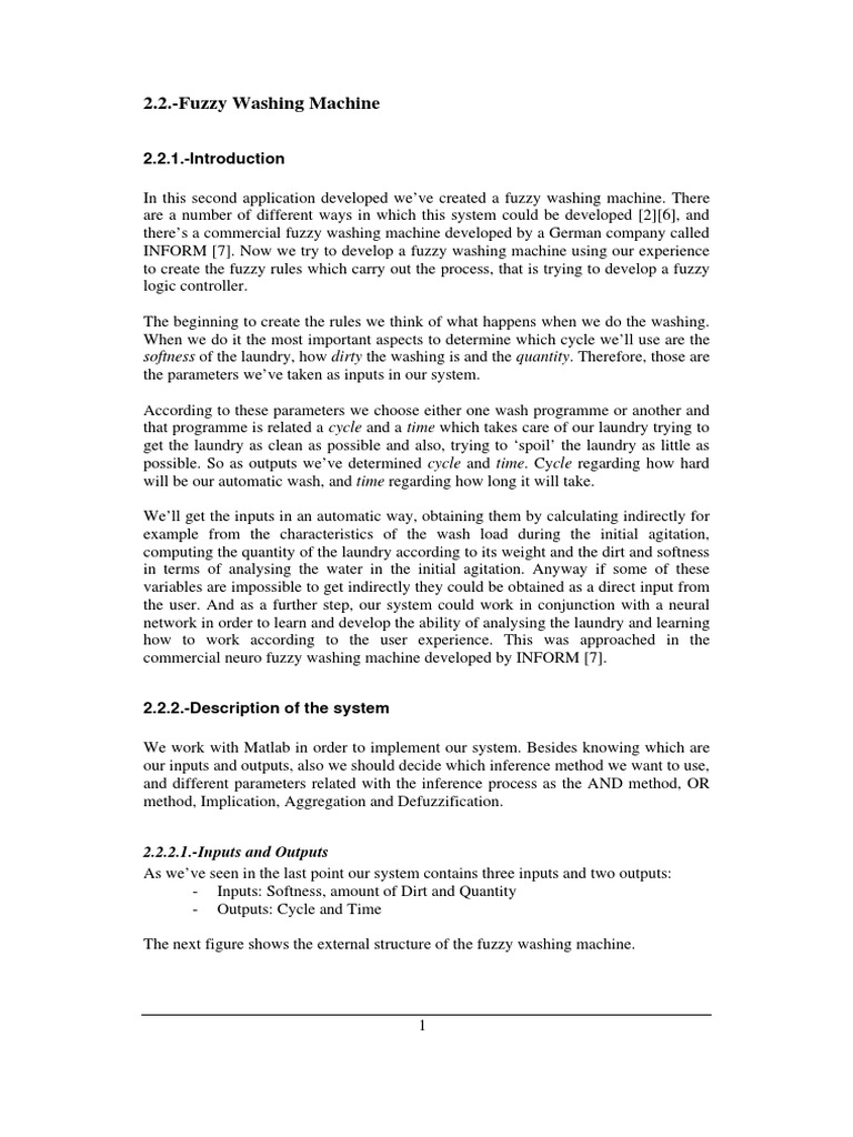 2.2.-Fuzzy Washing Machine: 2.2.1.-Introduction | PDF | Fuzzy Logic | Function (Mathematics)