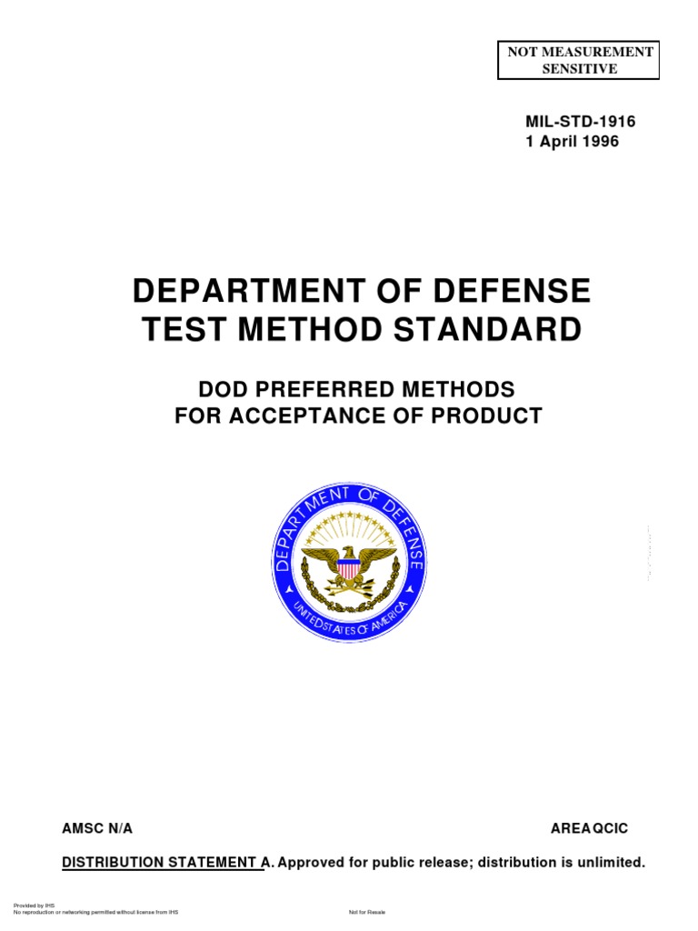 Department of Defense Test Method Standard: Dod Preferred Methods For ...