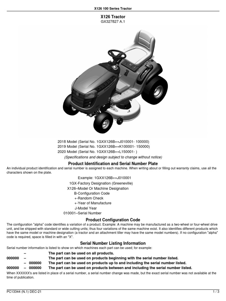 X126 100 Series Tractor Introduction | PDF | Screw | Tractor