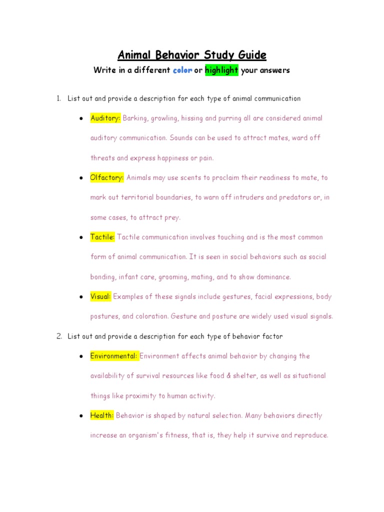 Animal Behavior Study Guide | PDF | Ethology | Communication