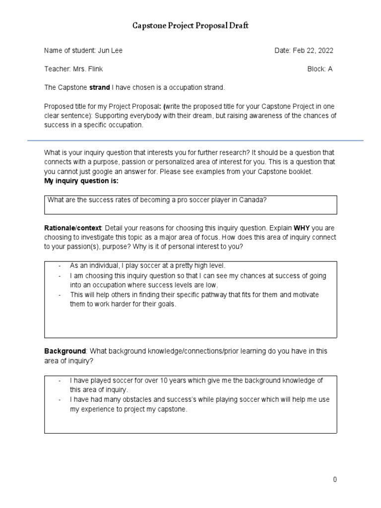 Capstone Project Proposal Draft Fillable | PDF | Mentorship | Inquiry