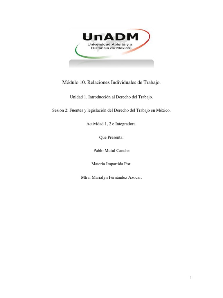 Módulo 10. Relaciones Individuales de Trabajo.: Unidad 1. Introducción Al Derecho Del Trabajo ...