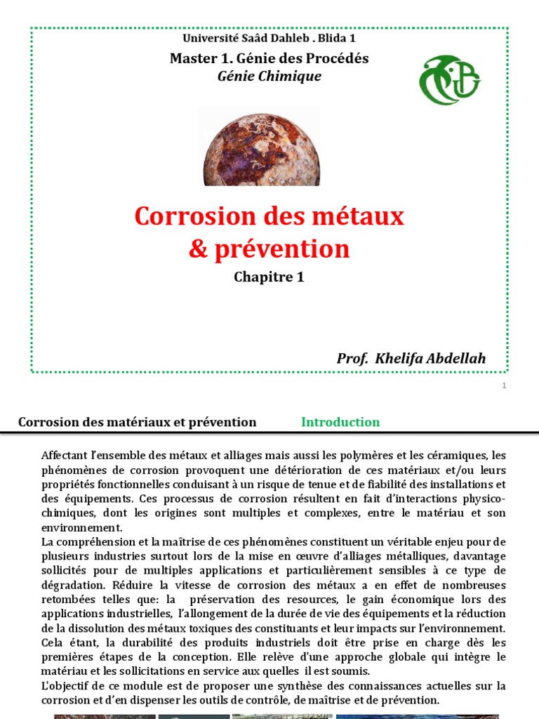 GP M1 Corrosion Chap 1 | PDF | Corrosion | Métaux