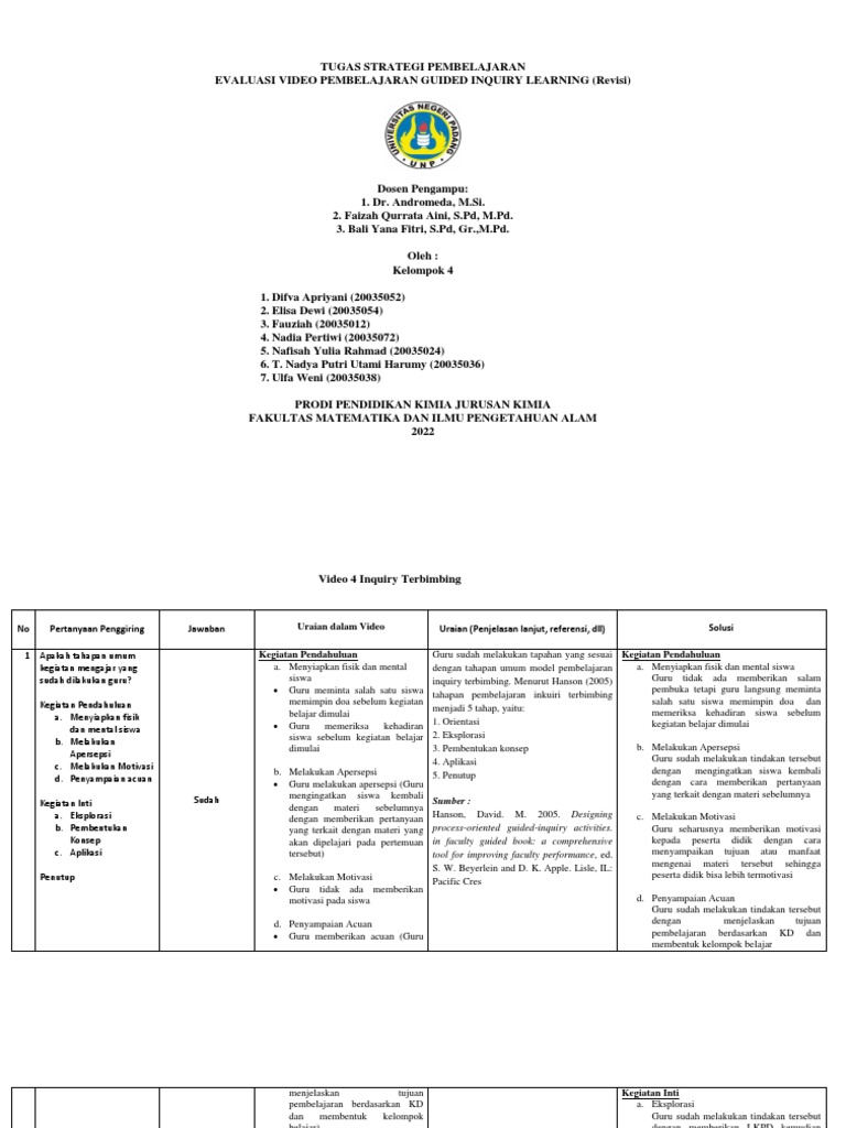 Kelompok 4 - Tugas Solusi Case Methode Dari Video Model Pembelajaran Inquiry (Revisi) | PDF