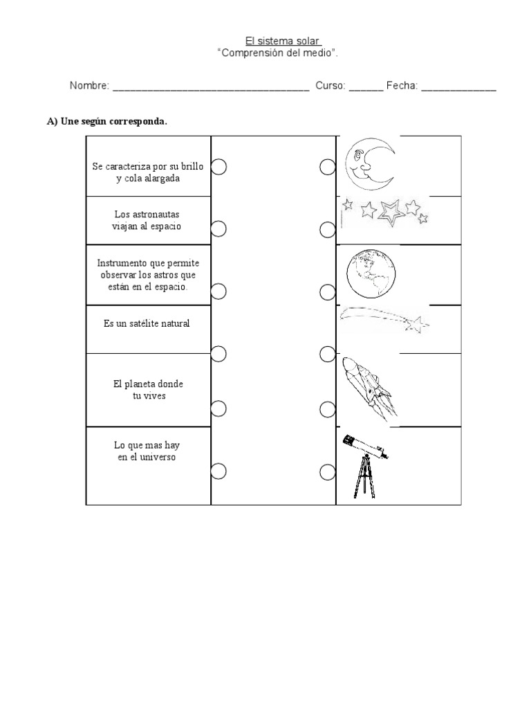 Prueba del Sistema Solar 3° Básico | PDF