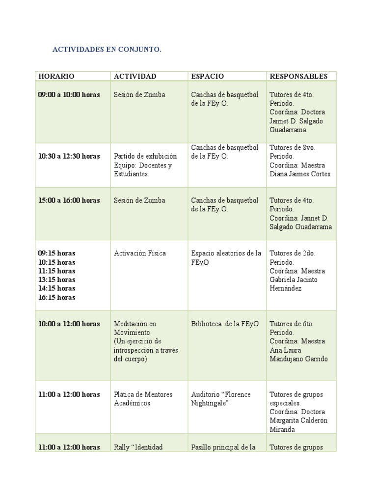Programa de Actividades | PDF