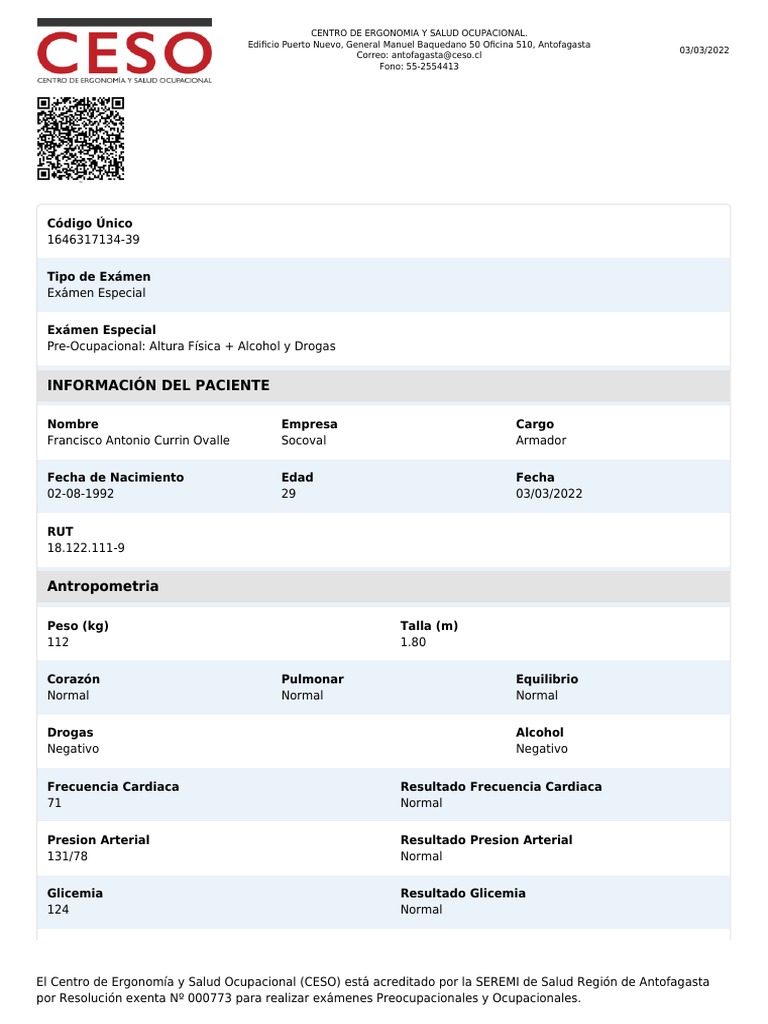 Examen Ocupacional CESO: Resultados 2022 | PDF | Índice de masa ...