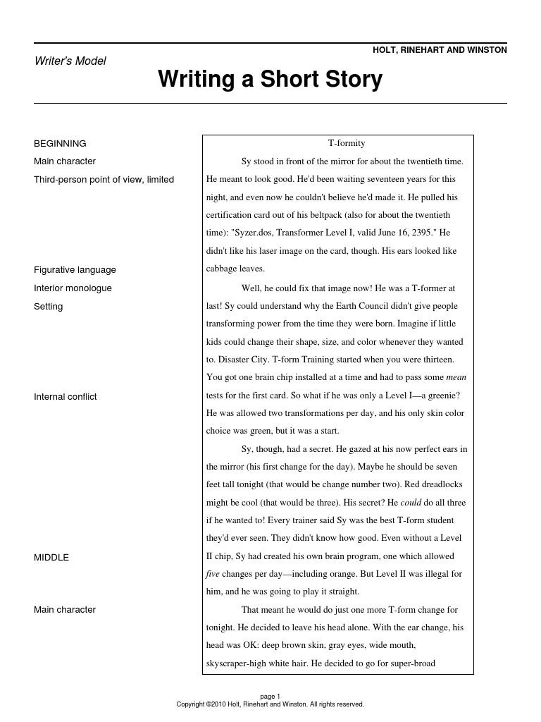Writing A Short Story: Writer's Model | PDF | Leisure