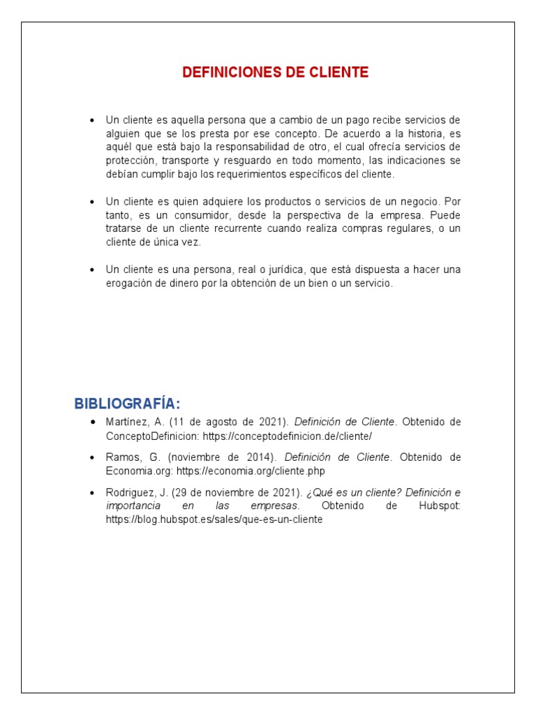 Definiciones de Cliente en Economía | PDF