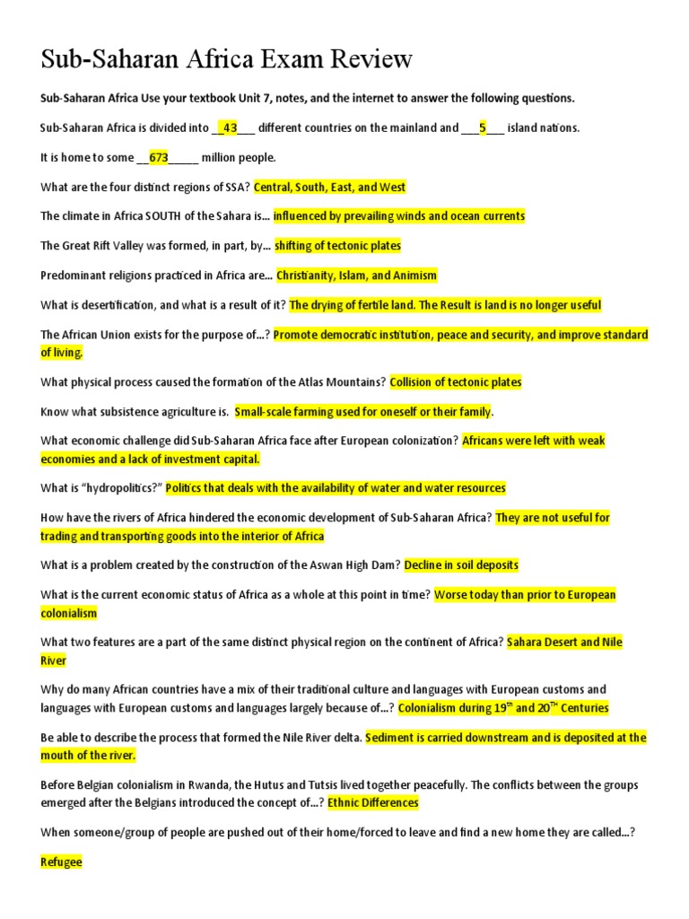 Sub-Saharan Africa Exam Review | PDF | Rwandan Genocide | Africa