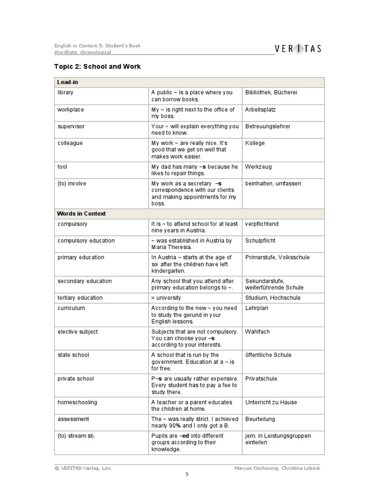 English in Context Vocabs | PDF | Schools | Social Institutions