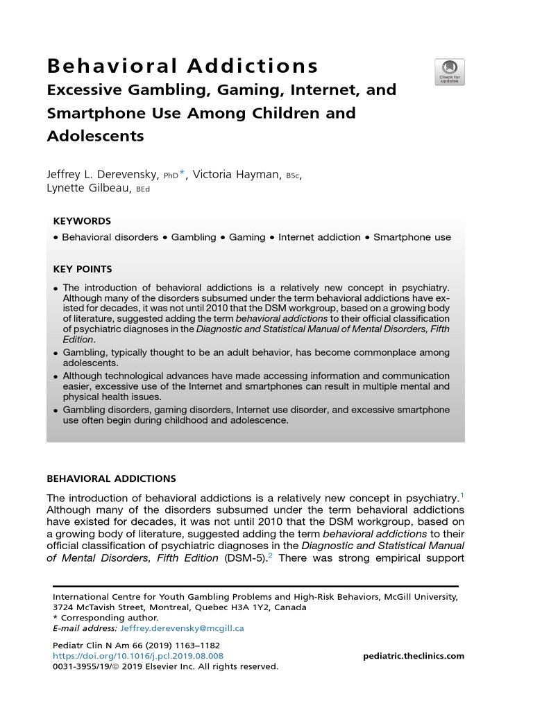2019 - Behavioral Addictions Excessive Gambling, Gaming, Internet, and Smartphone Use Among ...