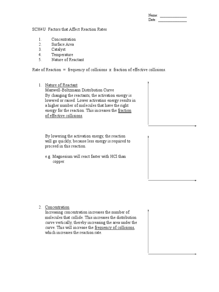 SCH4U 5 Factors That Affect Reaction Rates Handout | PDF | Reaction ...