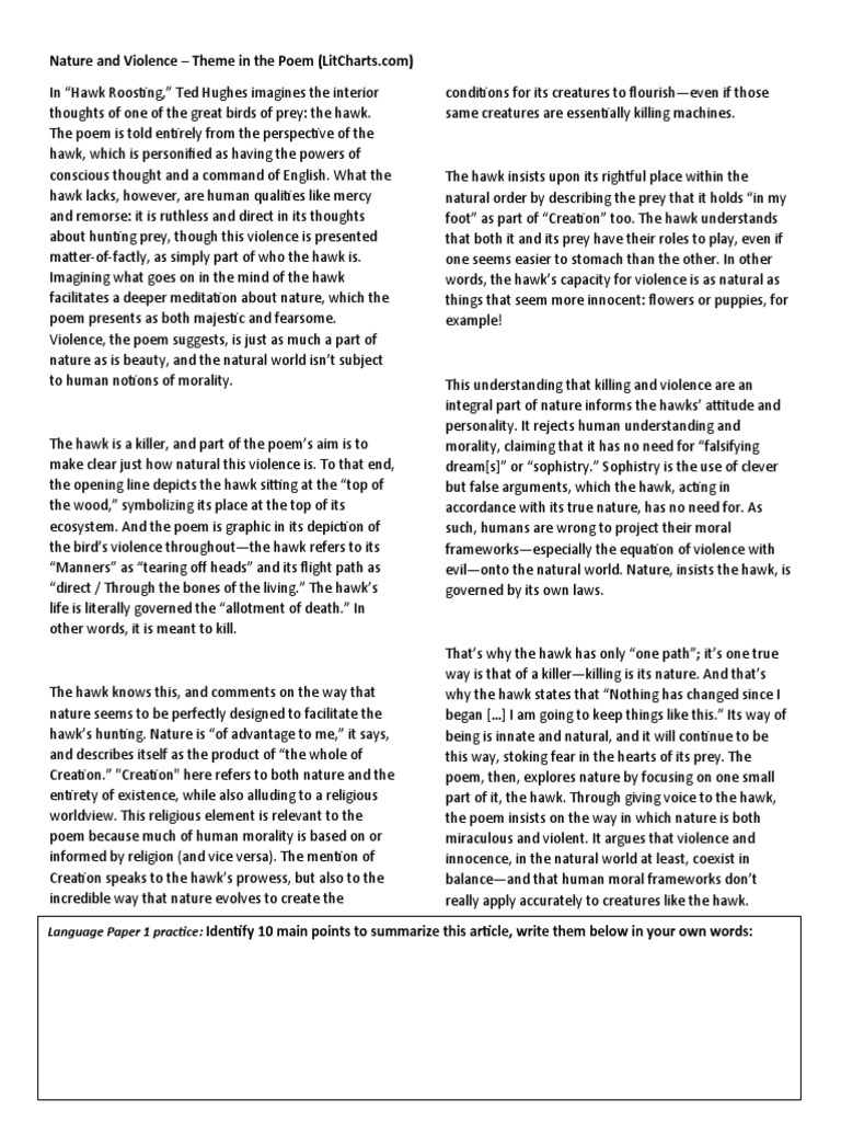 Hawk Roosting Theme Handout Nature | PDF | Thought | Nature