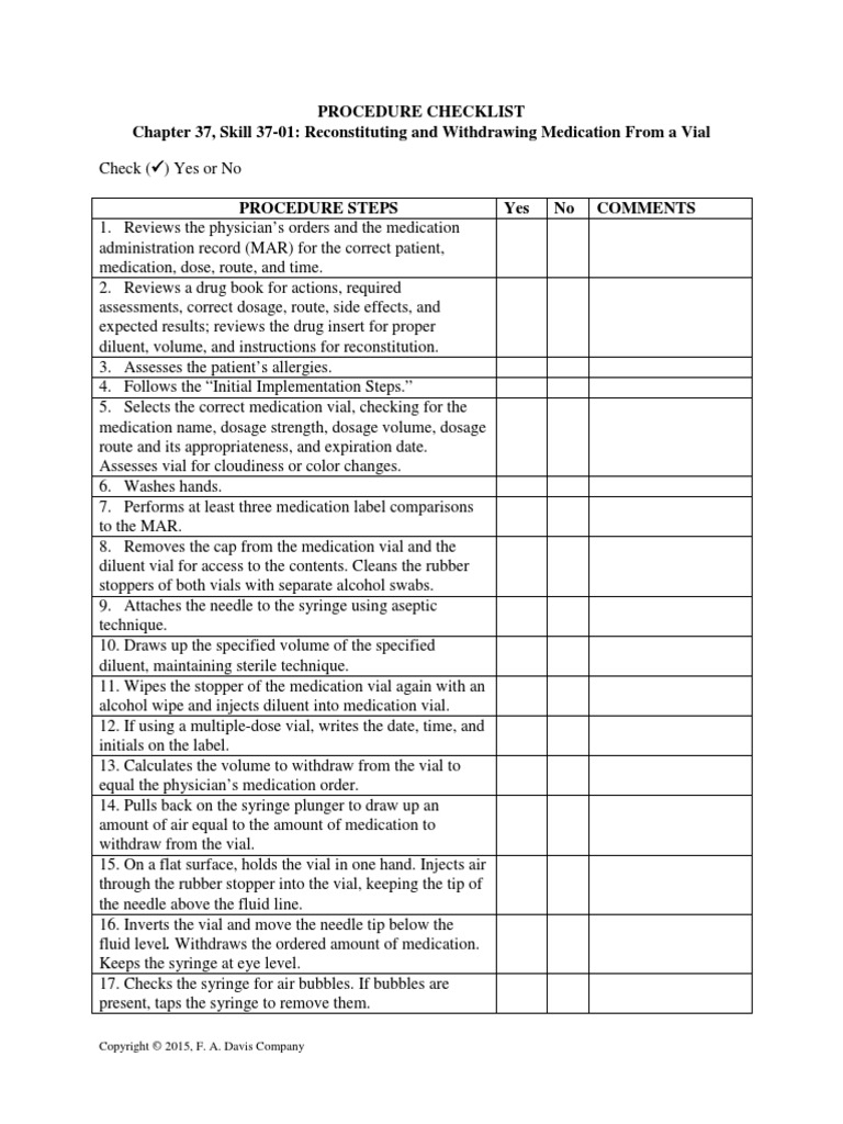 Procedure Checklist Chapter 37, Skill 37-01: Reconstituting and ...