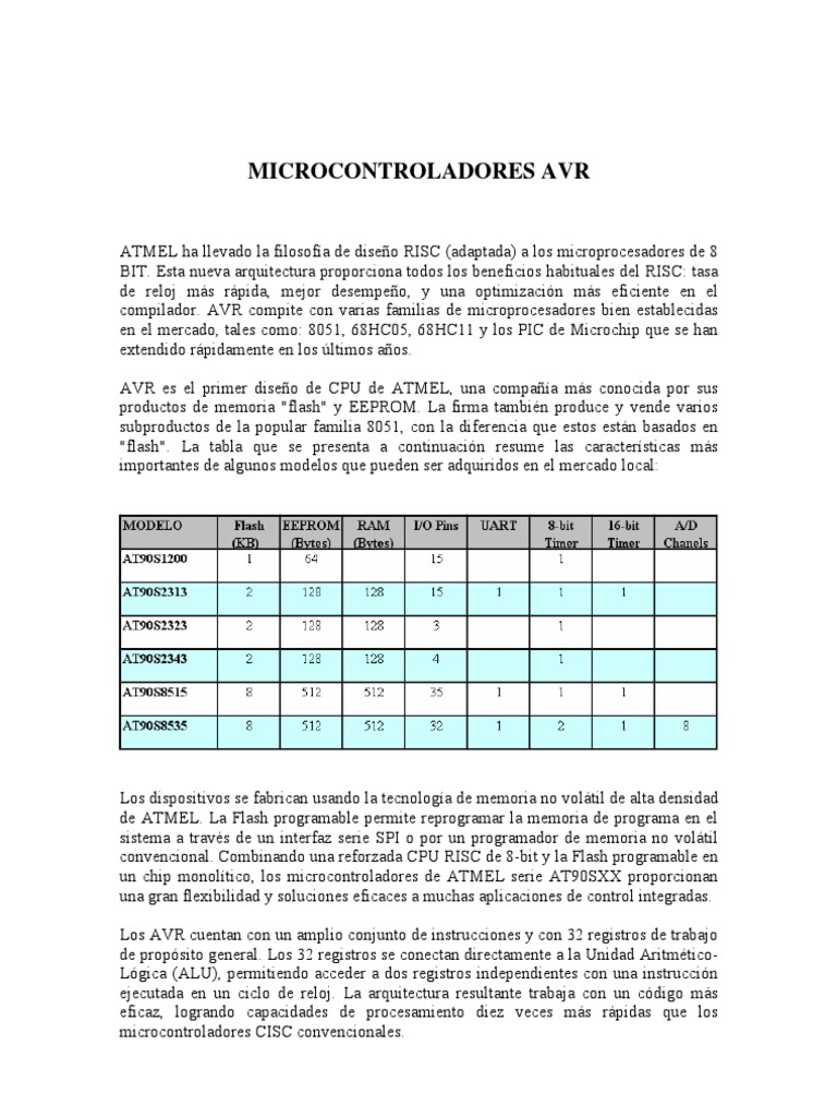 Microcontroladores AVR: Arquitectura y Conjunto de Instrucciones | PDF ...