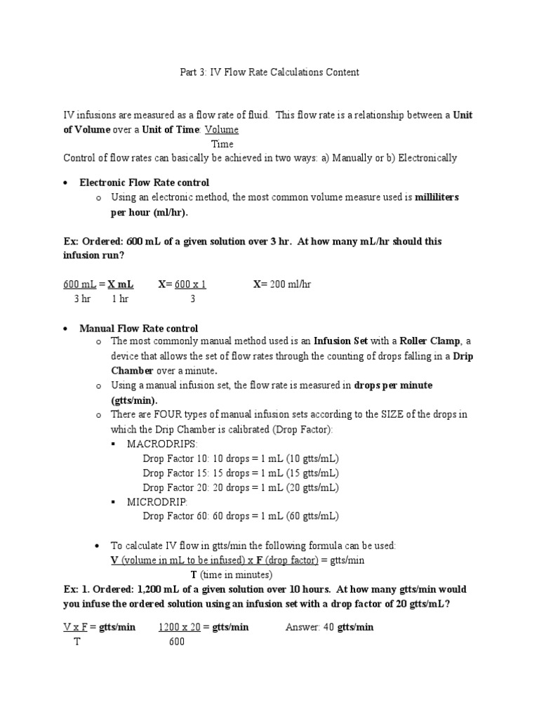 Dosage Calculation Review Part 3 - Flow Rate Calculations | PDF | Flow ...