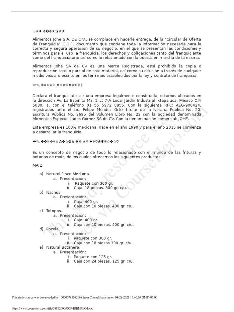 Cof Ejemplo | PDF | Franquiciamiento | Marketing