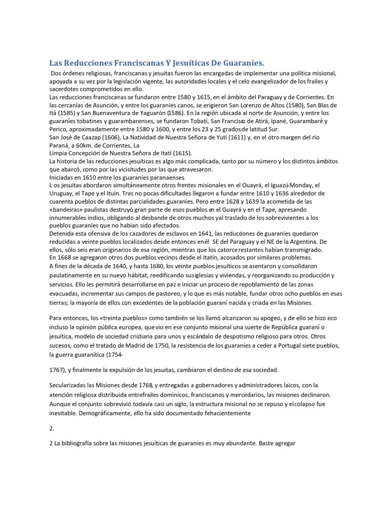 Las Reducciones Franciscanas Y Jesuíticas de Guaraníes | PDF | Sociedad ...