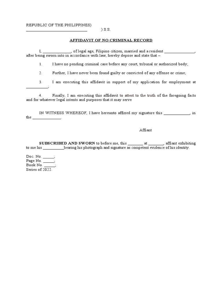 4 Affidavit of No Criminal Record - Sample | PDF
