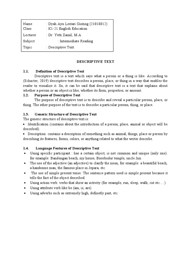 Summary Descriptive Text | PDF | Adjective | Verb