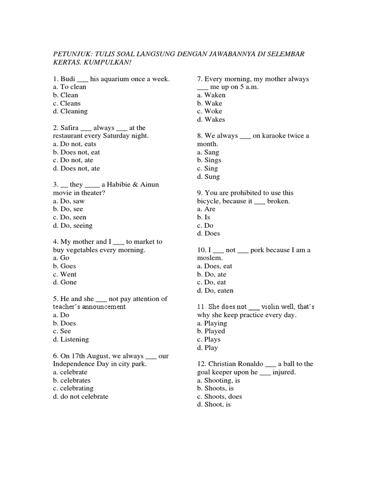 Soal Latihan Simple Present | PDF