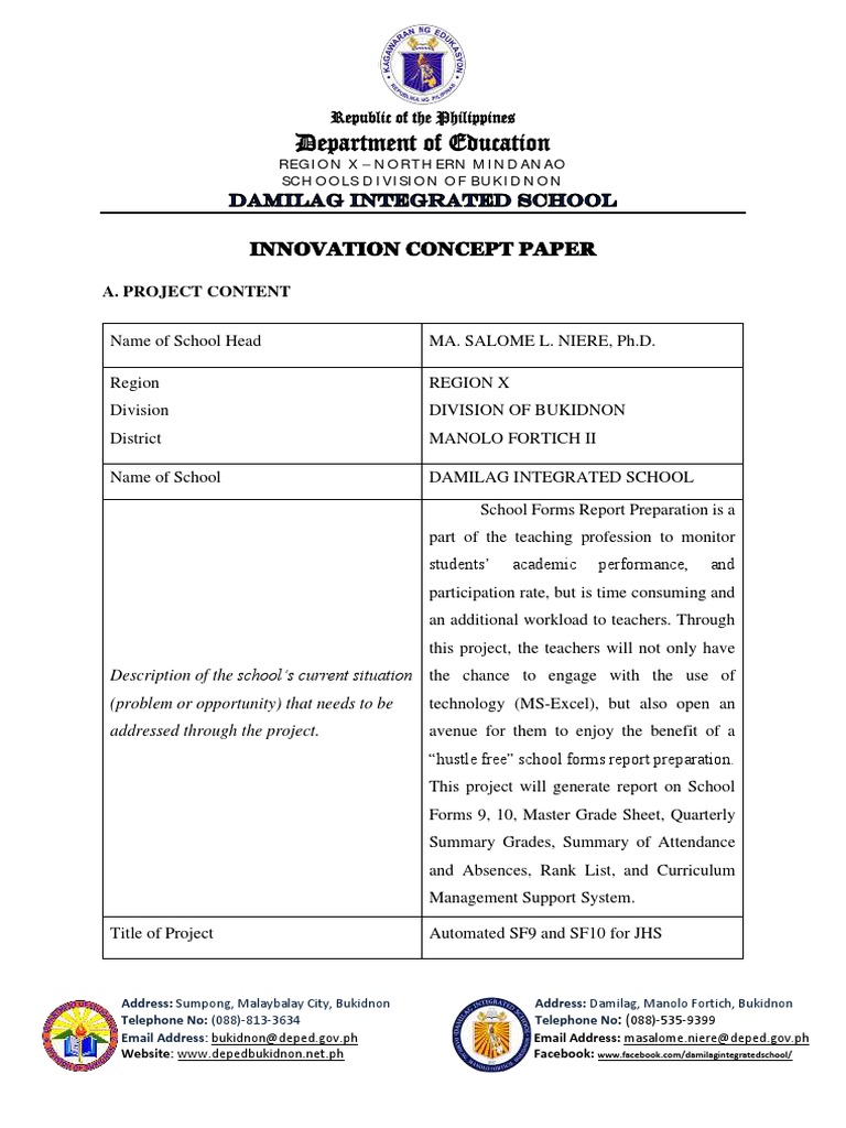 Department of Education: Innovation Concept Paper | PDF | Teachers ...