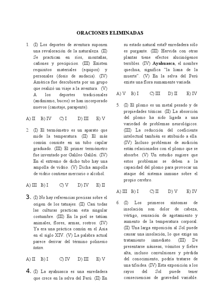 ORACIONES ELIMINADAS - Ejercicios | PDF