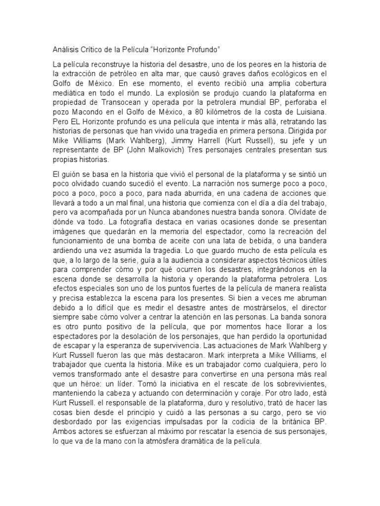 Análisis Crítico de La Película "Horizonte Profundo" | PDF | Bp