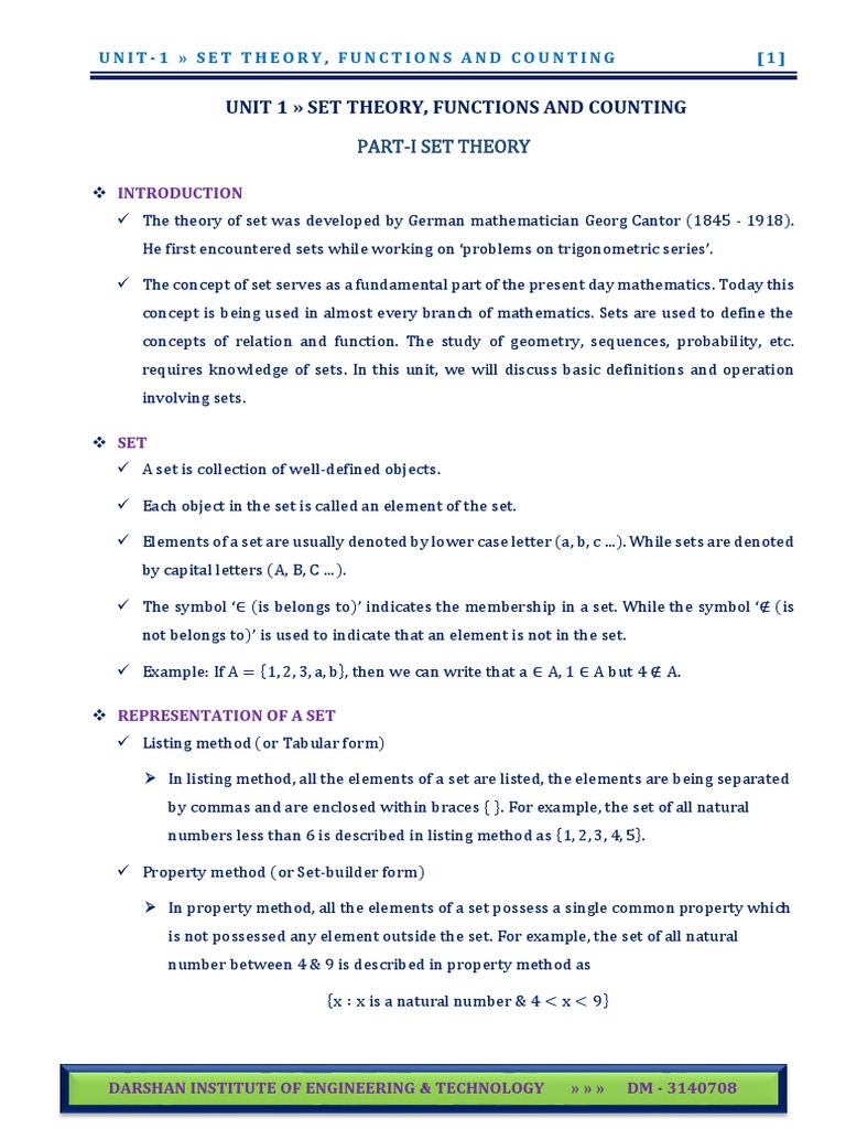 Unit 1 Set Theory, Functions and Counting | Download Free PDF | Set (Mathematics) | Function ...