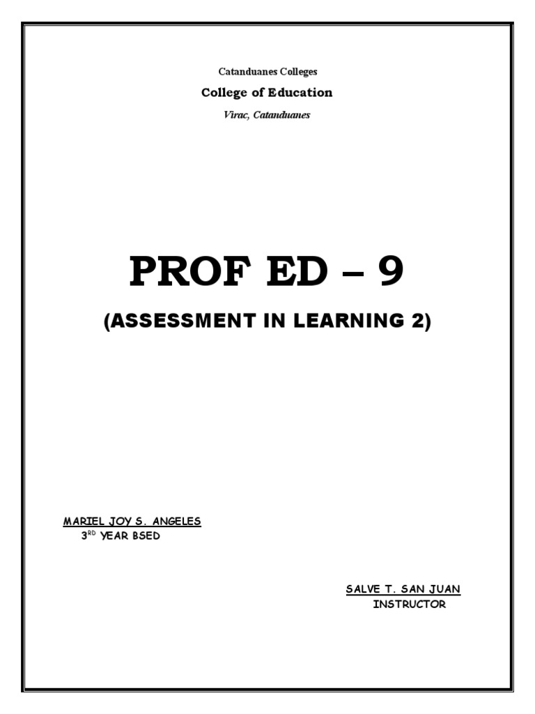 Prof Ed - 9: (Assessment in Learning 2) | PDF | Cognition | Psychology